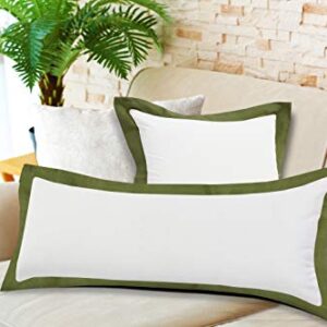 LR Home Flora Empire Bordered Lumbar Throw Pillow, 14" x 36", White/Calla Green/Moss Green