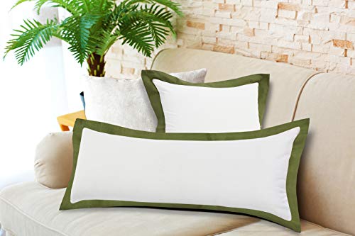 LR Home Flora Empire Bordered Lumbar Throw Pillow, 14" x 36", White/Calla Green/Moss Green