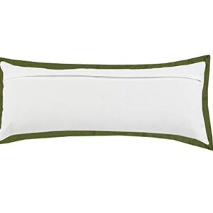 LR Home Flora Empire Bordered Lumbar Throw Pillow, 14" x 36", White/Calla Green/Moss Green