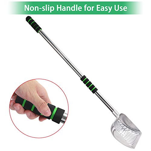 Onlyoung Cat Litter Scoop, Metal Adjustable Long Handle Litter Scooper, Detachable Stainless Steel Non-Stick Kitty Litter Scoop with Foam Padded Grip Handle, Heavy Duty Cats Pooper Pet Poop Shovel