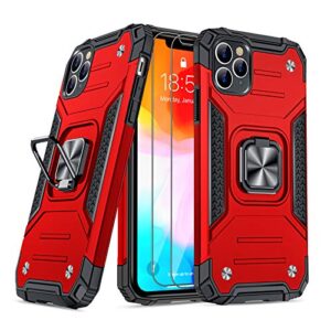 jame case for iphone 11 pro max case with screen protectors 2pcs, military-grade drop protection, shockproof protective phone cases cover car mount ring kickstand case for iphone 11 pro max red