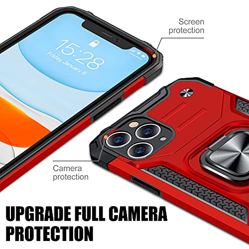 JAME Case for iPhone 11 Pro Max Case with Screen Protectors 2Pcs, Military-Grade Drop Protection, Shockproof Protective Phone Cases Cover Car Mount Ring Kickstand Case for iPhone 11 Pro Max Red