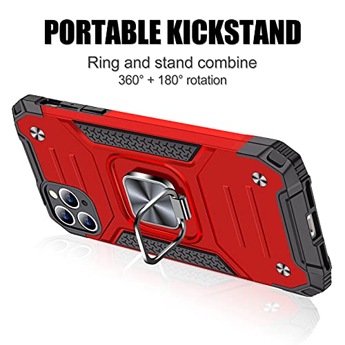 JAME Case for iPhone 11 Pro Max Case with Screen Protectors 2Pcs, Military-Grade Drop Protection, Shockproof Protective Phone Cases Cover Car Mount Ring Kickstand Case for iPhone 11 Pro Max Red