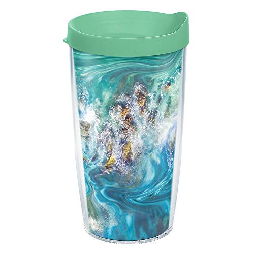 Tervis Made in USA Double Walled Teal Splash Insulated Tumbler Cup Keeps Drinks Cold & Hot, 16oz, Clear