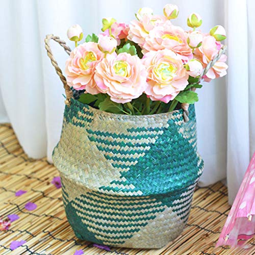 Seagrass Storage Basket Foldable Sundries Basket Handmade Rattan Woven Flower Basket Plant Pot Storage Organizer Home Supplies Red L