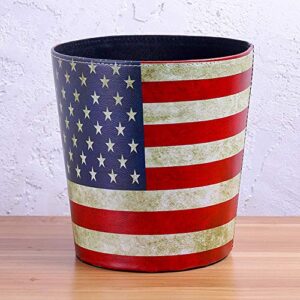 Wastebasket British Style Trash Bin Union Jack World Map Pattern PU Leather Waterproof Decorative Trash Can Garbage Can 10L (US Flag)