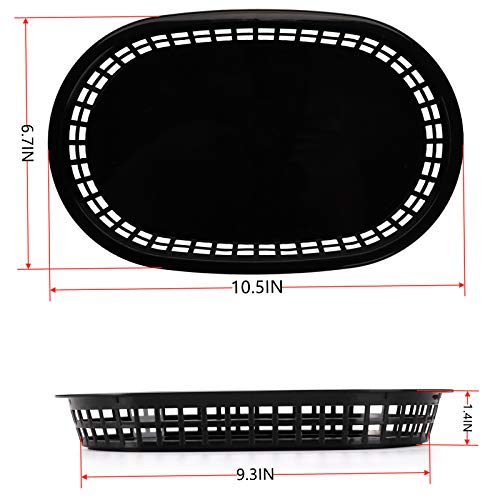 Cedilis 40 Pack Fast Food Baskets, 10.5 x 7 Inch Black Plastic Baskets, Food Service Tray for Hot Dogs, Burgers, Sandwiches, Fries, Barbecues, Picnics, Parties