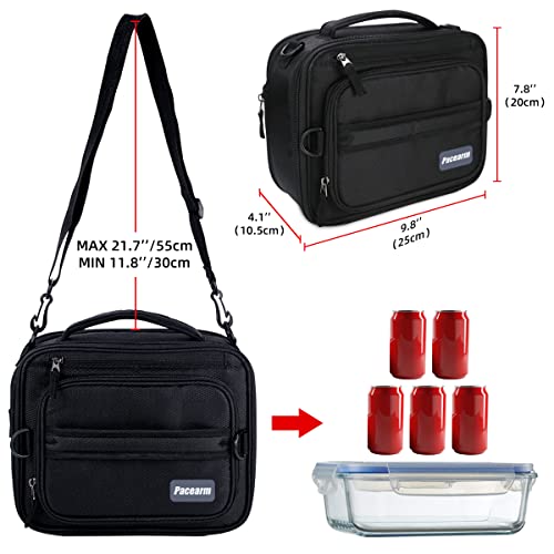 PACEARM Lunch Bag Insulated Lunch Box Cooler Bag (Black, 6-12Can)