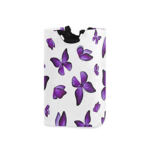 Qilmy Watercolor Purple Butterfly Laundry Hamper Large Waterproof with Handle Laundry Baskets Foldable Lightweight Durable Store Basket for Bathroom Bedroom