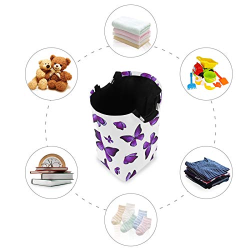 Qilmy Watercolor Purple Butterfly Laundry Hamper Large Waterproof with Handle Laundry Baskets Foldable Lightweight Durable Store Basket for Bathroom Bedroom