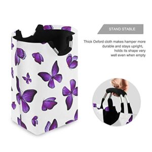 Qilmy Watercolor Purple Butterfly Laundry Hamper Large Waterproof with Handle Laundry Baskets Foldable Lightweight Durable Store Basket for Bathroom Bedroom