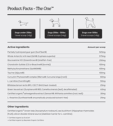 FRONT OF THE PACK The One Dog Food Supplement Powder - Allergy and Itch Relief, Digestive Support, Brain Support & Joint Booster with Glucosamine Chondroitin for Dogs