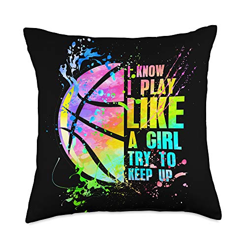 Female Sports try to keep up I Know I Play Like A Girl Try To Keep Up Basketball Throw Pillow, 18x18, Multicolor