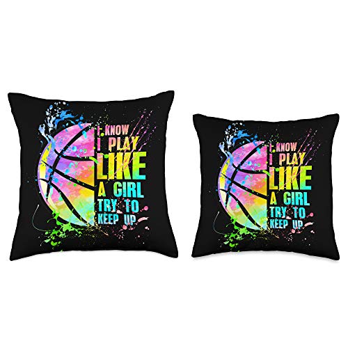 Female Sports try to keep up I Know I Play Like A Girl Try To Keep Up Basketball Throw Pillow, 18x18, Multicolor