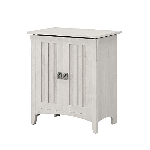 Bush Furniture Salinas Laundry Hamper with Lid and Removeable Liner Bag in Linen White Oak