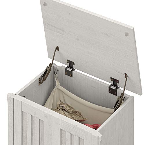 Bush Furniture Salinas Laundry Hamper with Lid and Removeable Liner Bag in Linen White Oak