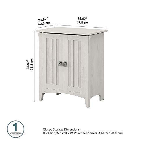 Bush Furniture Salinas Laundry Hamper with Lid and Removeable Liner Bag in Linen White Oak