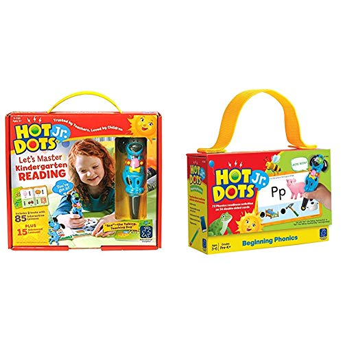 Educational Insights Hot Dots Jr. Let's Master Kindergarten Reading, Ages 5 and Up, (100 Self-Checking Lessons) & Hot Dots Jr. Beginning Phonics Card Set