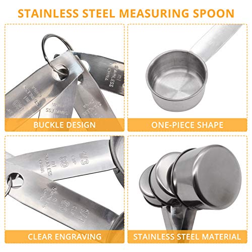 KUFUNG Kitchen Baking Measuring Stainless Steel Spoon &Cups Set for Dry or Liquid (4 pcs-Cup, Silver)