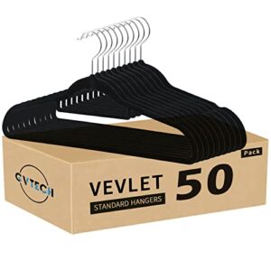 gvtech premium velvet hangers, [50 pack] non slip and heavy duty velvet suit hangers (45cm) with tie bar, 360° swivel hooks, sturdy to hold jumper, pullovers, jackets & hoodies (50 pack, black)