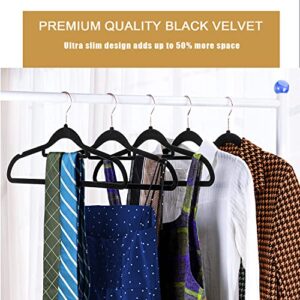 GVTECH Premium Velvet Hangers, [50 Pack] Non Slip and Heavy Duty Velvet Suit Hangers (45cm) with Tie Bar, 360° Swivel Hooks, Sturdy to Hold Jumper, Pullovers, Jackets & Hoodies (50 Pack, Black)