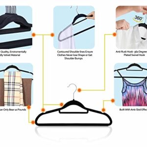 GVTECH Premium Velvet Hangers, [50 Pack] Non Slip and Heavy Duty Velvet Suit Hangers (45cm) with Tie Bar, 360° Swivel Hooks, Sturdy to Hold Jumper, Pullovers, Jackets & Hoodies (50 Pack, Black)