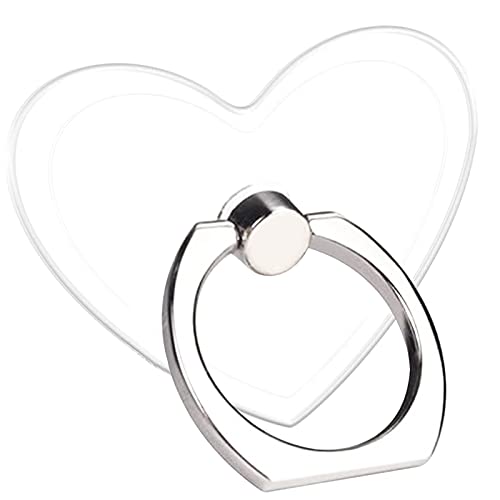 TACOMEGE Transparent Clear Phone Holder Ring Grips, Finger Ring Stand for Cell Phone Tablet (Heart-Clear)