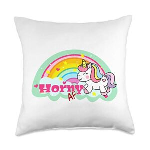 bdsm & ddlg clothing and adult tee shirts horny af unicorn cute ddlg abdl bdsm daddy dom kawaii throw pillow, 18x18, multicolor