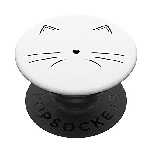 Black Cat Face White PopSockets Swappable PopGrip