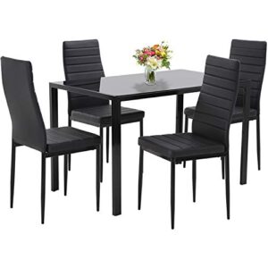 dining table set dining room table set 5-piece kitchen dining table set with 4 faux leather metal frame chairs rectangular modern for small spaces w/glass tabletop kitchen table and chairs