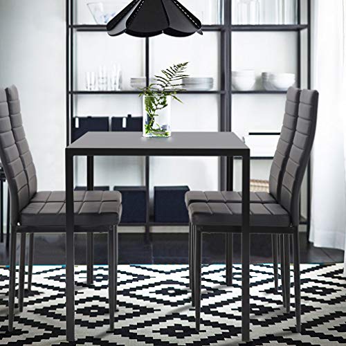 Dining Table Set Dining Room Table Set 5-Piece Kitchen Dining Table Set with 4 Faux Leather Metal Frame Chairs Rectangular Modern for Small Spaces w/Glass Tabletop Kitchen Table and Chairs