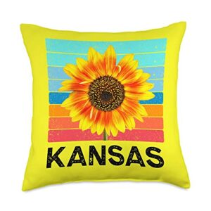 vintage retro kansas sunflower novelty gifts vintage retro kansas sunflower graphic novelty throw pillow, 18x18, multicolor