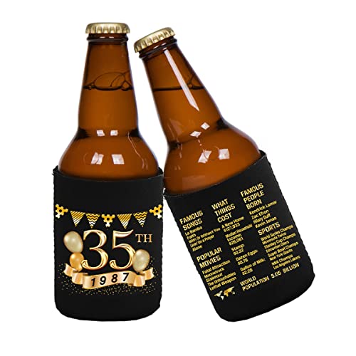 Yangmics 35th Birthday Can Cooler Sleeves Pack of 12-35th Anniversary Decorations- 1988 Sign - 35th Birthday Party Supplies - Black and Gold the thirty-fifth Birthday Cup Coolers