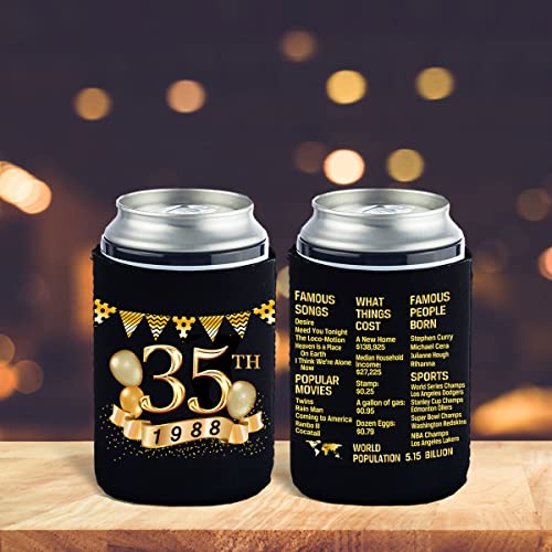 Yangmics 35th Birthday Can Cooler Sleeves Pack of 12-35th Anniversary Decorations- 1988 Sign - 35th Birthday Party Supplies - Black and Gold the thirty-fifth Birthday Cup Coolers