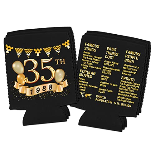 Yangmics 35th Birthday Can Cooler Sleeves Pack of 12-35th Anniversary Decorations- 1988 Sign - 35th Birthday Party Supplies - Black and Gold the thirty-fifth Birthday Cup Coolers