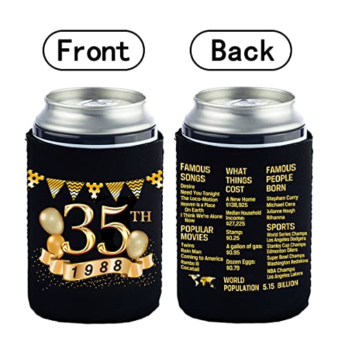 Yangmics 35th Birthday Can Cooler Sleeves Pack of 12-35th Anniversary Decorations- 1988 Sign - 35th Birthday Party Supplies - Black and Gold the thirty-fifth Birthday Cup Coolers