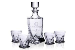 star trek: the next generation 5-piece whiskey decanter set | uss enterprise themed party shot glasses for home barware collection | each glass holds 10 ounces