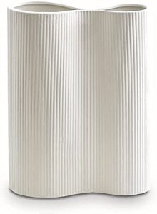 luxe infinity white vase. 9” ribbed vase for flowers. organic modern home decor. pampas grass vase. fluted vase. modern vase. aesthetic vase. tall white flower vase for decor. white ceramic vase