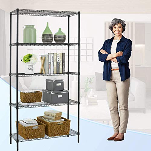 5 Tier Storage Shelves, 1250 Lbs Capacity Heavy Duty Wire Shelving Unit, NSF Metal Shelf, Adjustable Storage Rack for Garage Pantry Kitchen Office Laundry- 14" D X 36" L X72 H, Black