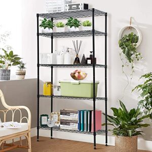 5 Tier Storage Shelves, 1250 Lbs Capacity Heavy Duty Wire Shelving Unit, NSF Metal Shelf, Adjustable Storage Rack for Garage Pantry Kitchen Office Laundry- 14" D X 36" L X72 H, Black