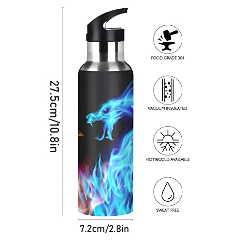 Qilmy 3D Printing Dragon Water Bottle Vacuum Insulated Stainless Steel Water Bottles with Straw Lid Leakproof Wide Mouth Water Flask for Fitness Outdoor Sports, 22 oz…