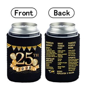 Yangmics 25th Birthday Can Cooler Sleeves Pack of 12-25th Anniversary Decorations- 1998 Sign - 25th Birthday Party Supplies - Black and Gold the twenty-fifth Birthday Cup Coolers