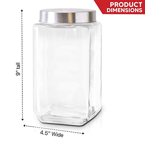 Glass Canisters for Kitchen – Set of 3 Large Food Storage Containers – 70Oz Storage Jars with Stainless Steel Lids – Suitable for Snacks, Flour, Sugar, Pet Treats – Screw-On Lid