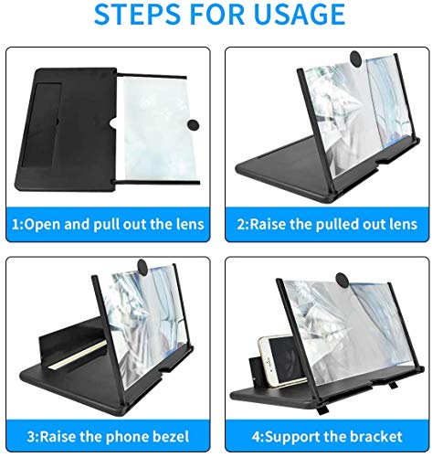 Phone Screen Magnifier, Ultra-Clear Mobile Phone Screen Amplifier with Folding Stand Holder,Pull-Out HD Screen Magnifier Newest Version, Suitable for All Smart Phones (12 INCH)