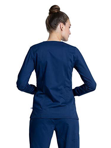 Cherokee Women Scrubs Top Workwear Revolution Tech Long Sleeve V-Neck WW855AB, L, Navy