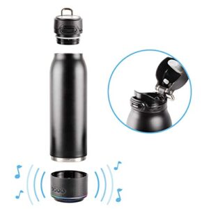 Vacuum Insulated Premium Water Bottle with Rechargeable Bluetooth Speaker - Steel Double Wall Design + Lights, Convenient drinking spout, Lid Lock, and Carry Handle (700ml/23.6 oz) (Black)