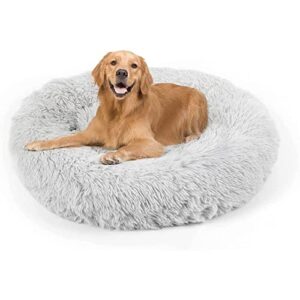 dog bed, cat calming bed, faux fur pillow pet donut cuddler round plush bed for large medium small dogs and cats