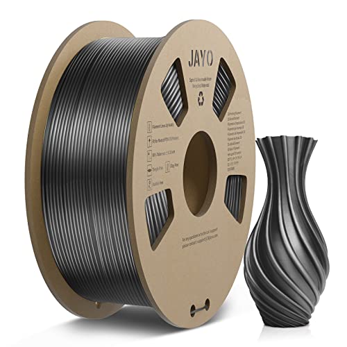 Silk Black PLA 3D Printer Filament 1.75mm, JAYO Silk PLA 0.65kg Spool 3D Printing Material, Silky Shiny Surface, Neatly Wound Filament, Fits for Most FDM 3D Printers, Black 650g