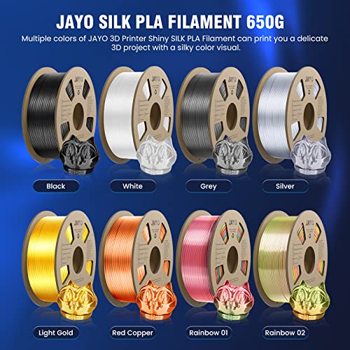 Silk Black PLA 3D Printer Filament 1.75mm, JAYO Silk PLA 0.65kg Spool 3D Printing Material, Silky Shiny Surface, Neatly Wound Filament, Fits for Most FDM 3D Printers, Black 650g