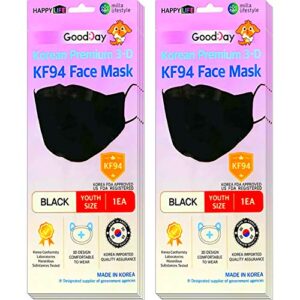 [pack of 30] goodday english black small certified kf94 korean face mask disposable comfortable kids face mask, youth age 5-11, small size by happy life